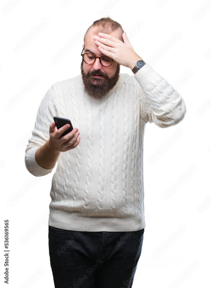 Young caucasian hipster man texting sending message using smartphone ...