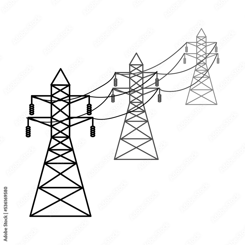Supports of the high-voltage power grid. Vector illustration of utility ...