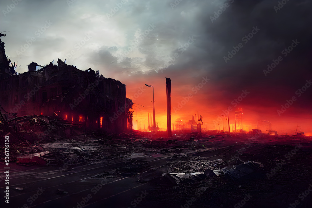 Atomic bomb in city. Aerial view. Symbol of nuclear war, end of world ...