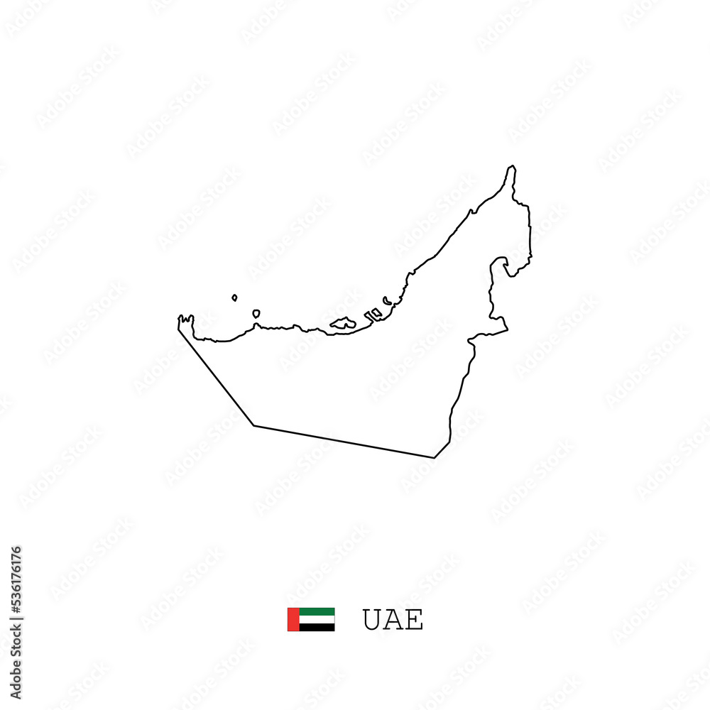 UAE vector map outline, line, linear. United Arab Emirates black map on ...