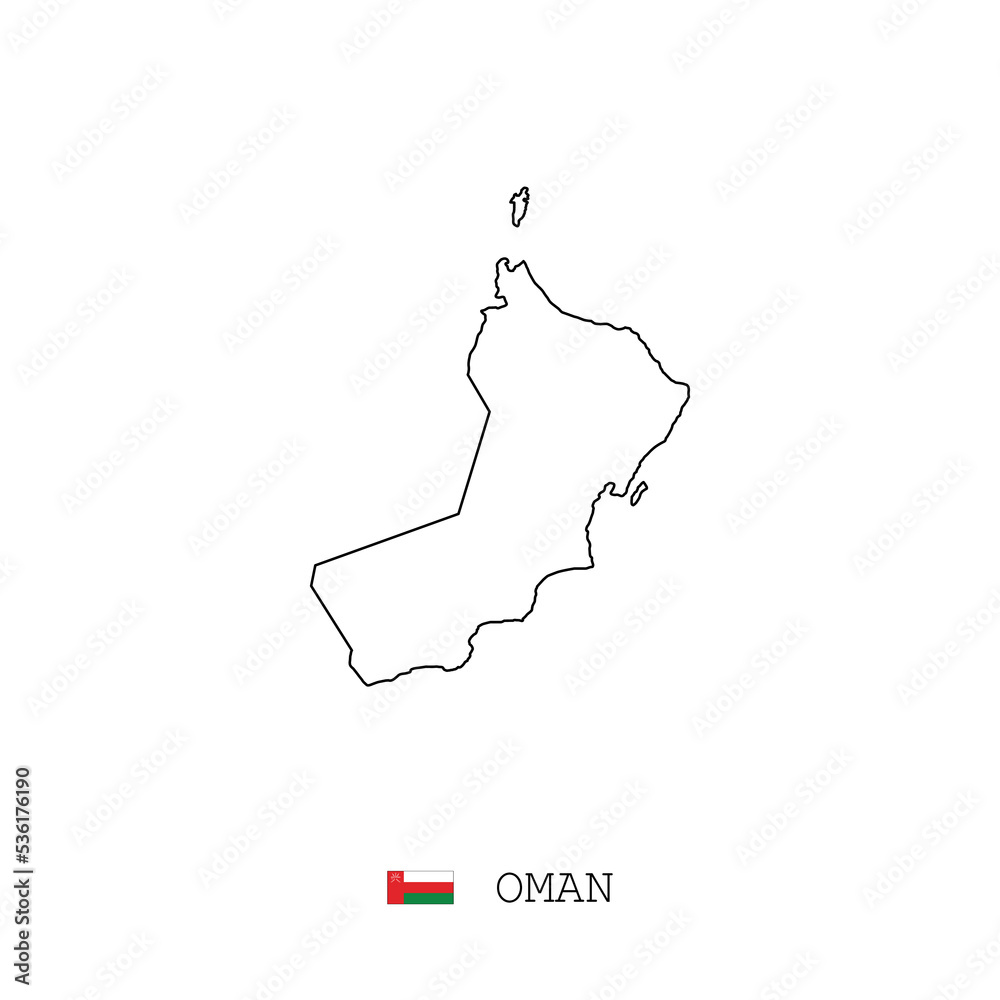 Oman vector map outline, line, linear. Oman black map on white ...