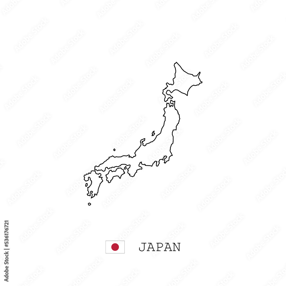 Japan vector map outline, line, linear. Japan black map on white ...