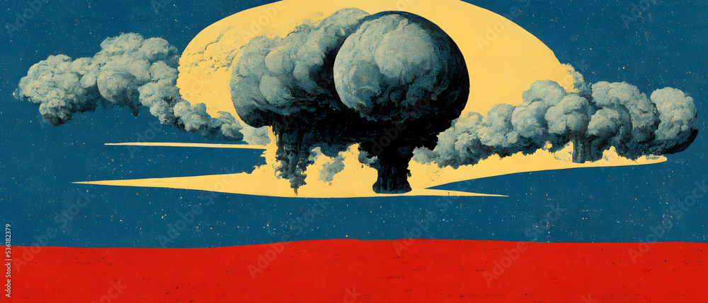 Nuclear war concept. Explosion of nuclear bomb. 1980s poster style ...