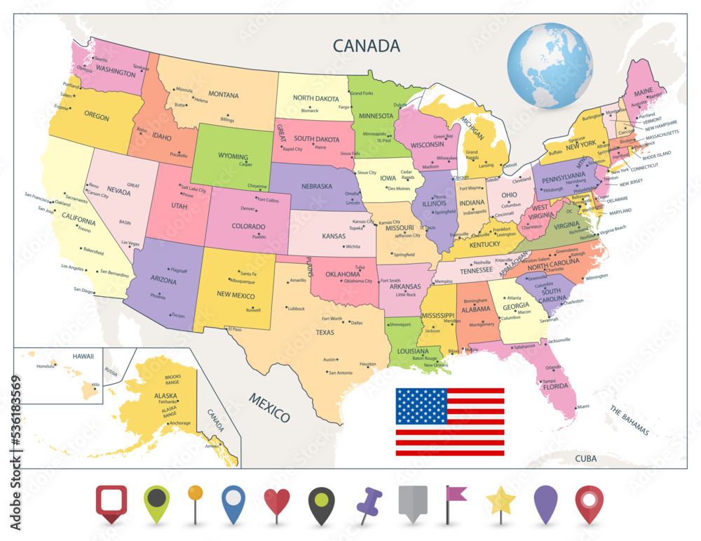 Detailed political map of the USA Stock Vector | Adobe Stock