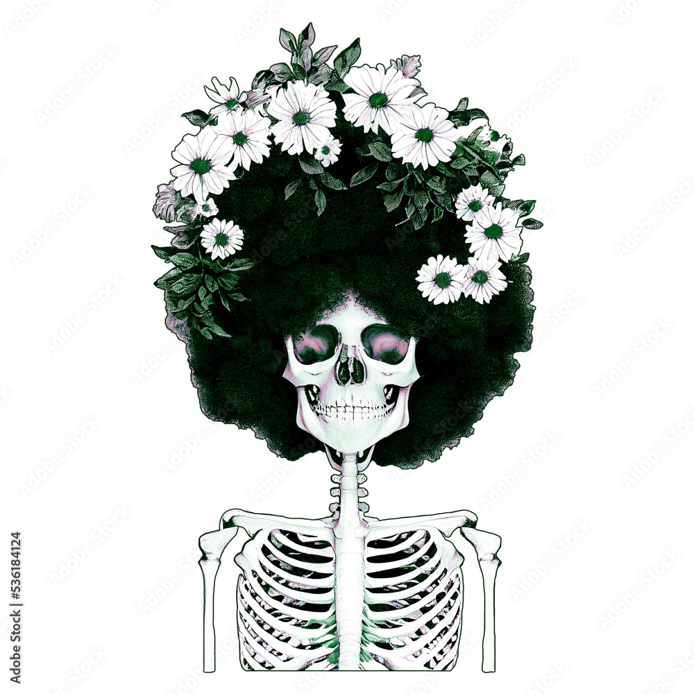 Emerald Green Groovy Floral Afro Skeleton Sublimation Design Vintage ...