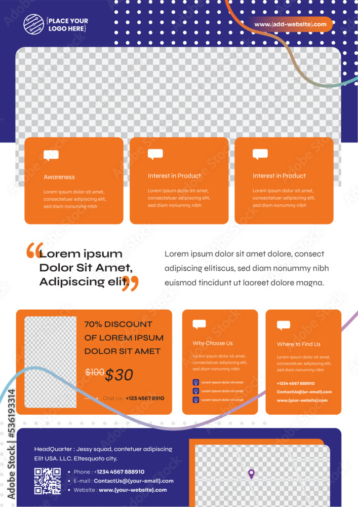 A4 Multipurpose Flyer Template with Blue Navy and orange primary color ...