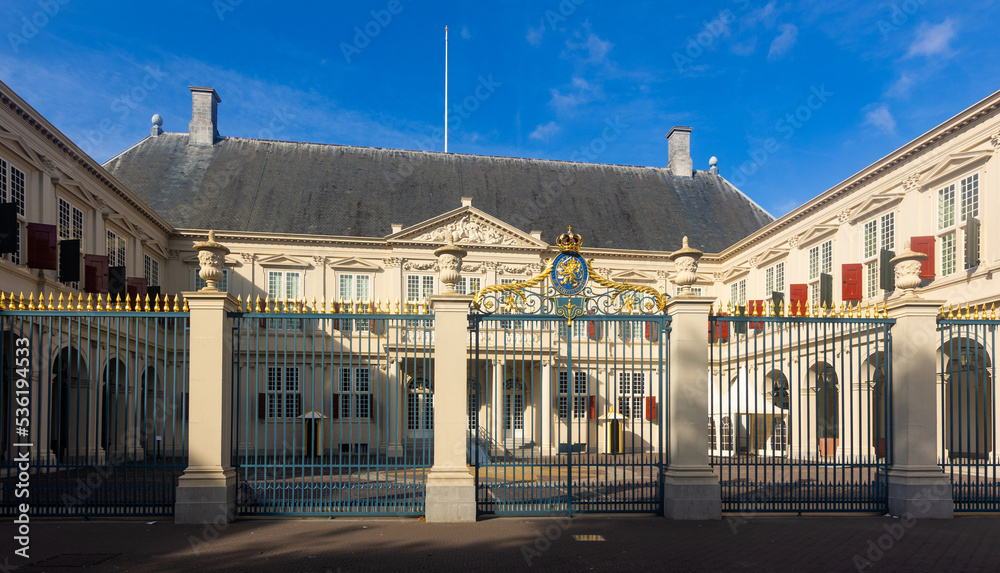 Noordeinde Palace of Hague from outside during daytime. Palace of the ...