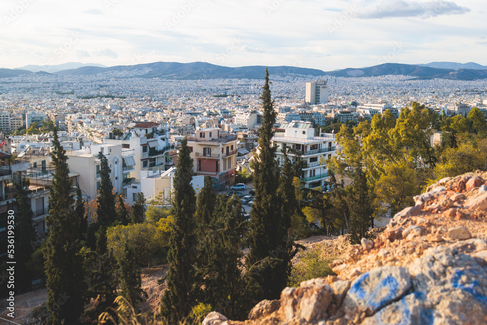 Athens, Attica, beautiful super-wide angle view of Athens, Greece, with ...