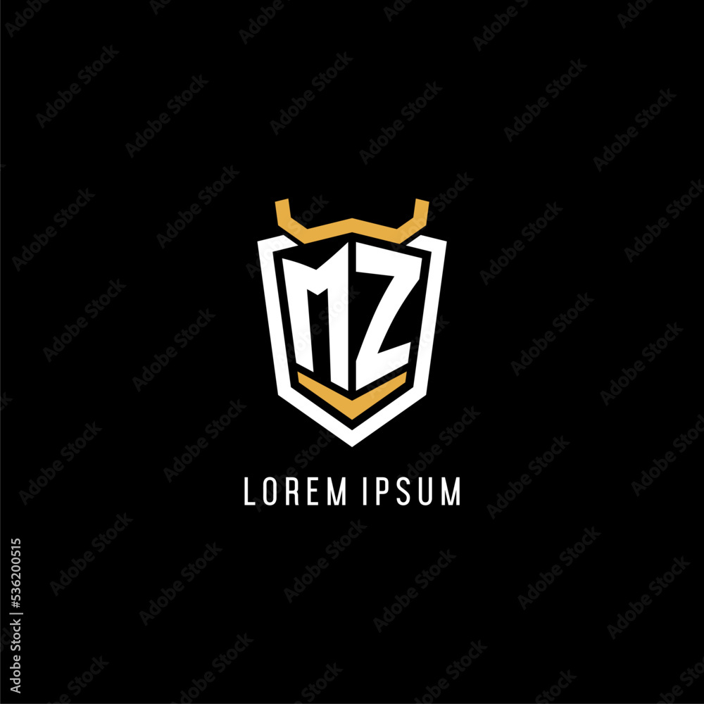 Initial MZ geometric shield esport logo monogram design style Stock ...
