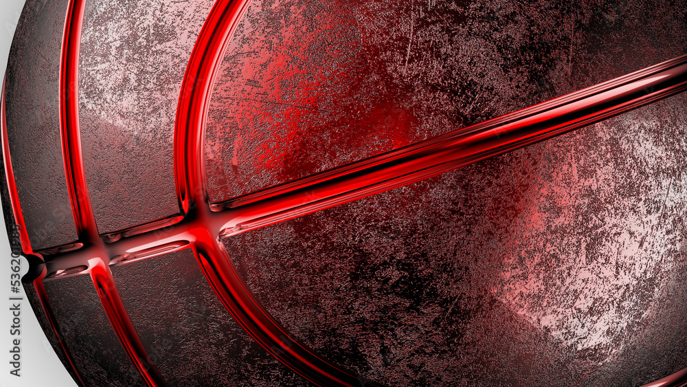 Red metallic basketball under white lighting background. Concept 3D CG ...