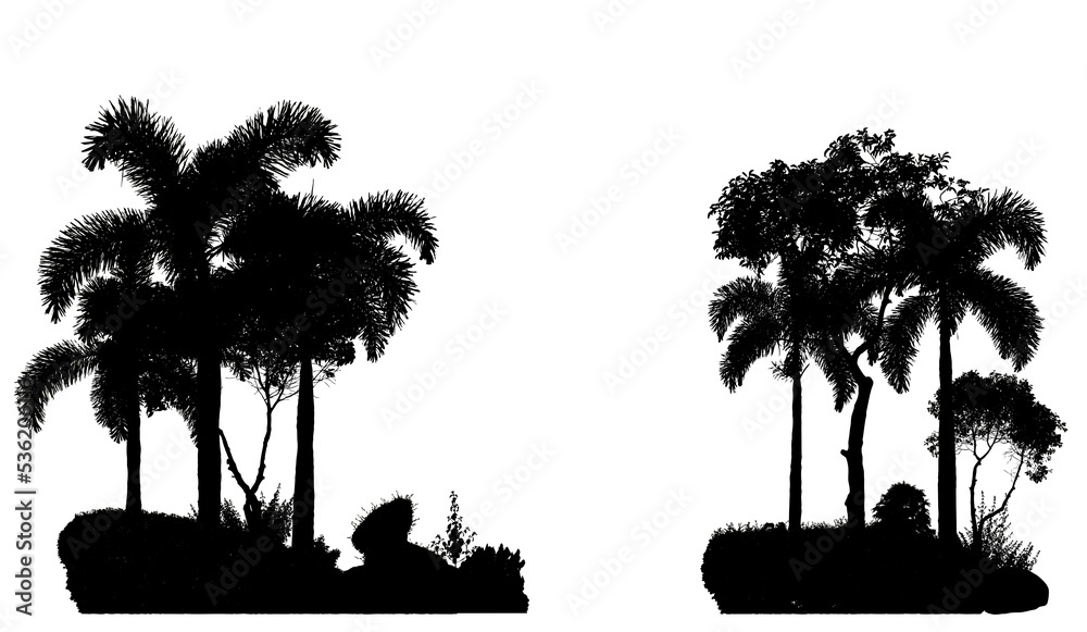 Silhouette tree brush design on transparent .background, illustrations ...