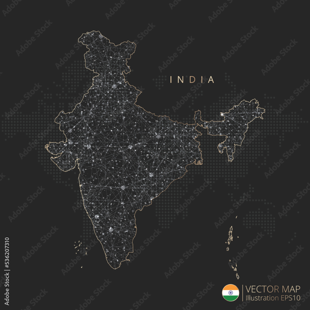 India map abstract geometric mesh polygonal light concept with black ...