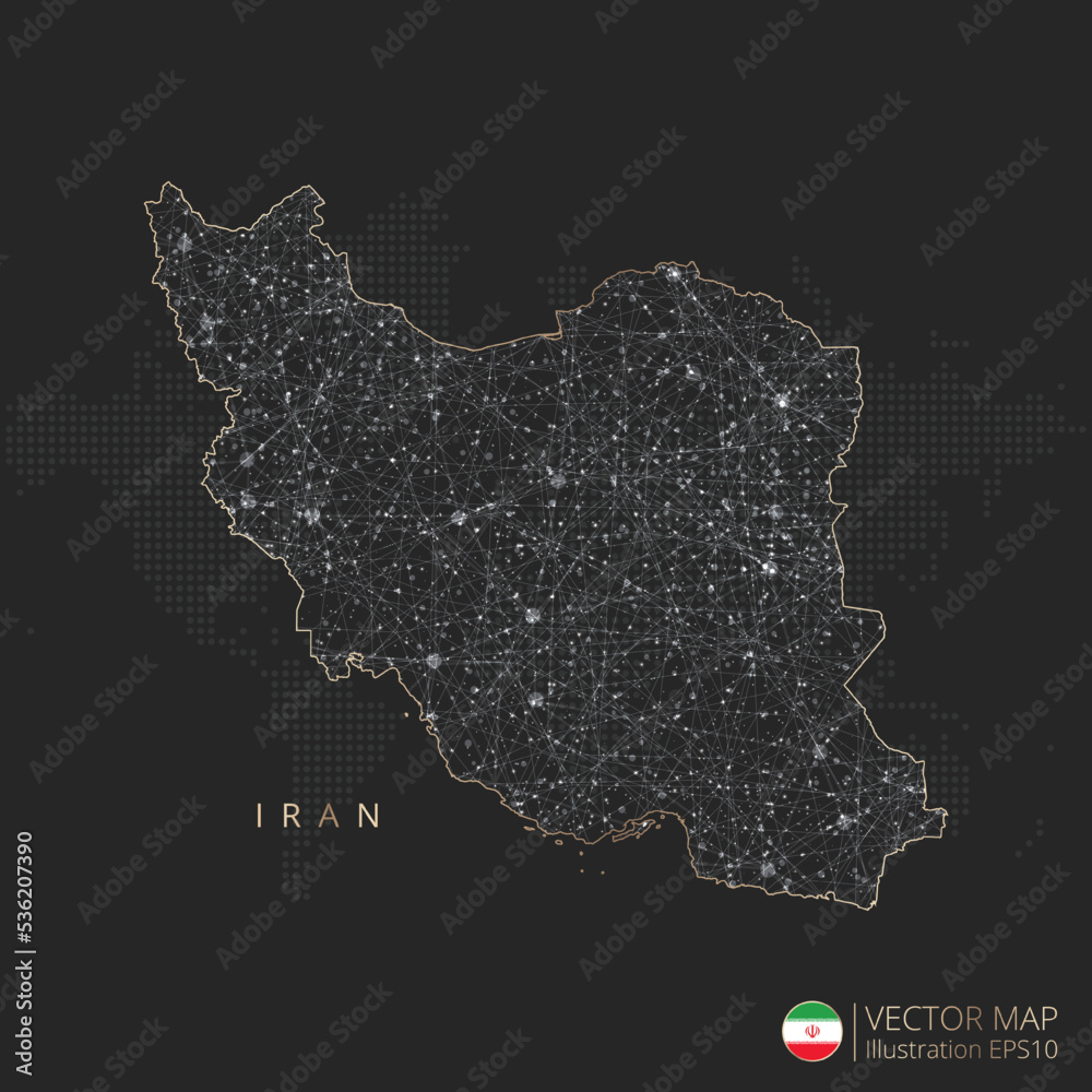 Iran map abstract geometric mesh polygonal light concept with black and ...