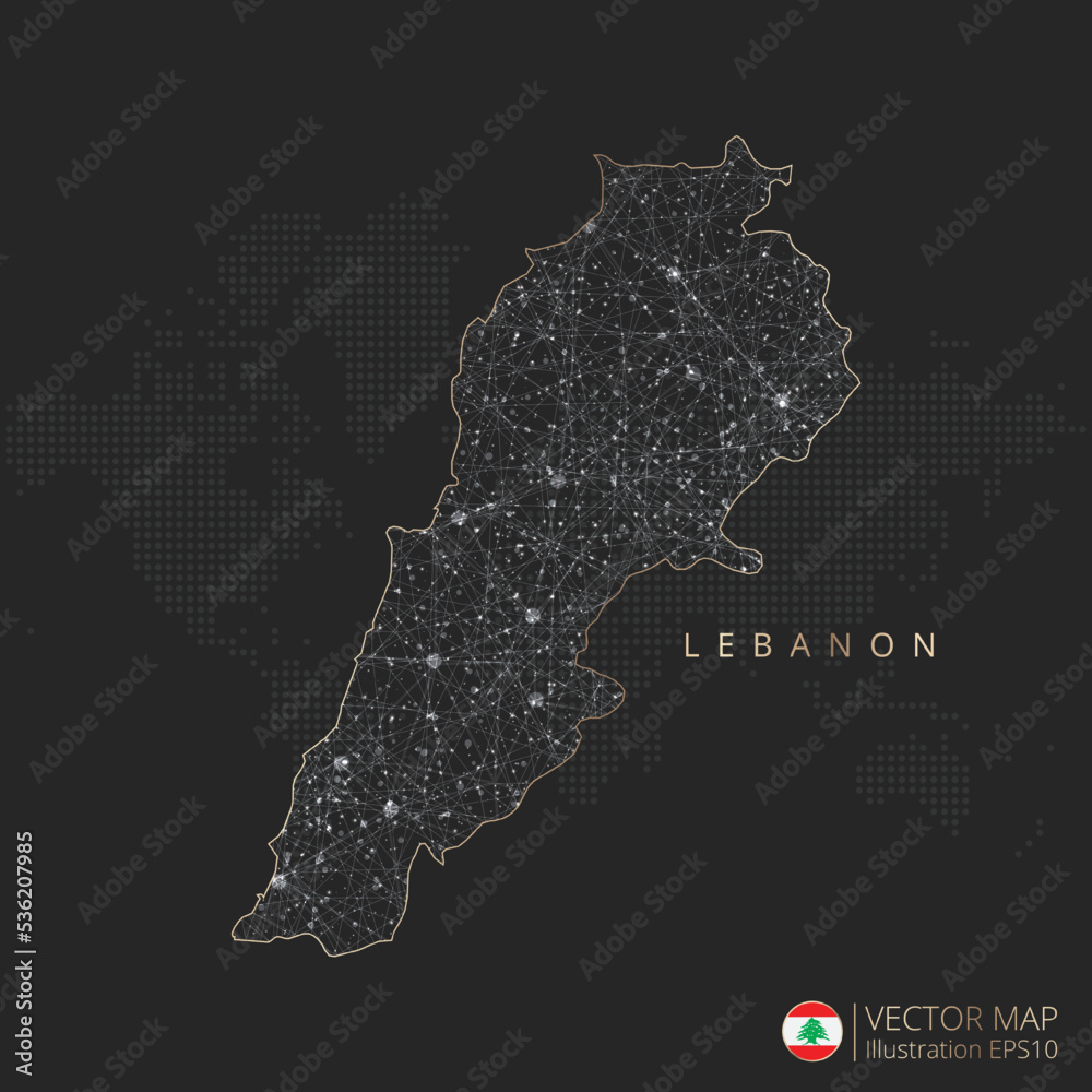 Lebanon map abstract geometric mesh polygonal light concept with black ...