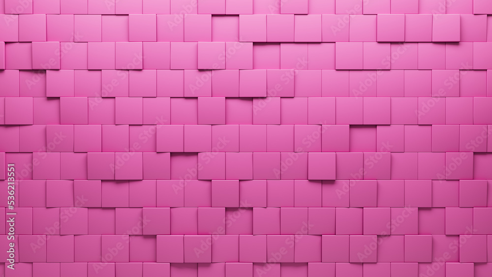 Semigloss, 3D Mosaic Tiles arranged in the shape of a wall. Pink ...