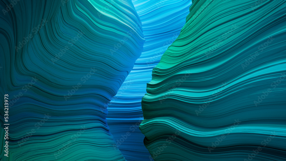 Blue and Turquoise 3D Undulating Geometry. Contemporary Wallpaper with ...