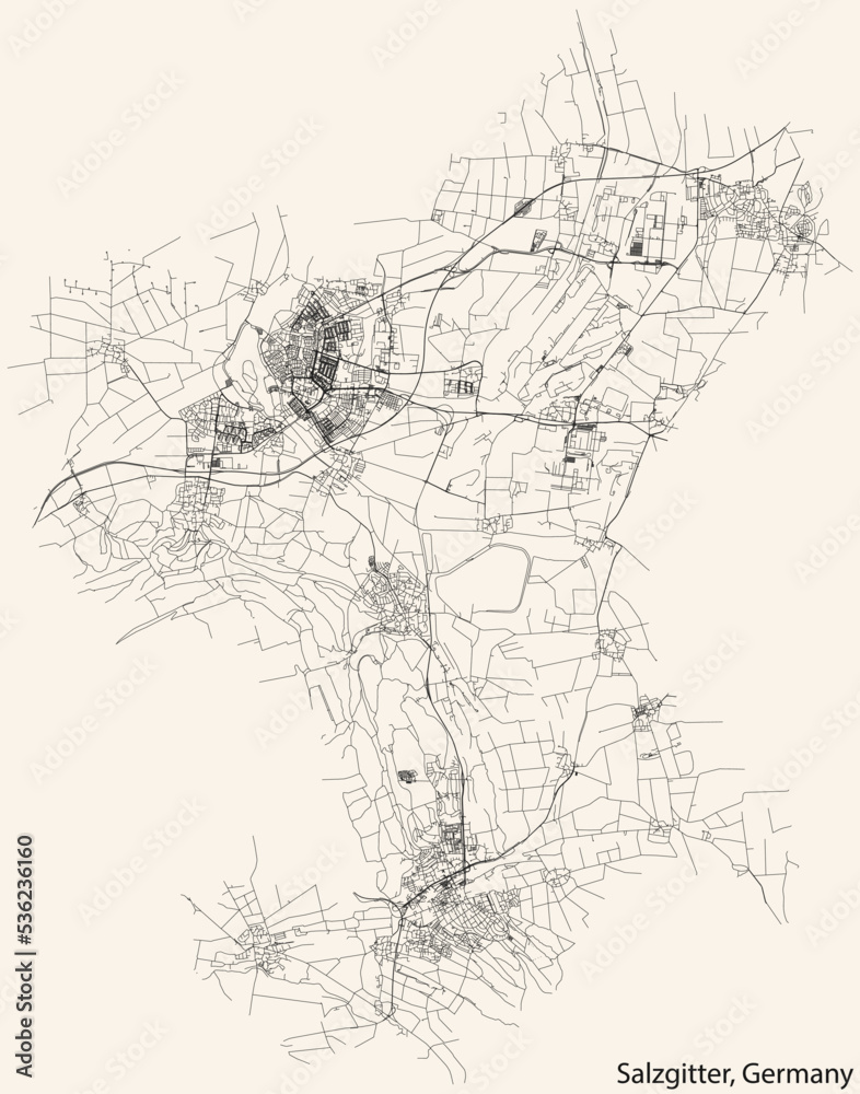 Detailed navigation black lines urban street roads map of the German ...