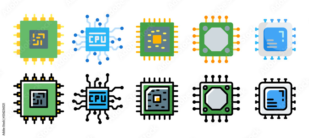 Vetor de Electronic chip vector icon. Computer chip icon, cpu microprocessor chip icon. icon set ...
