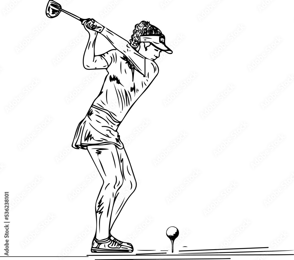 Woman golf player silhouette, Girl playing golf sketch drawing, outline ...