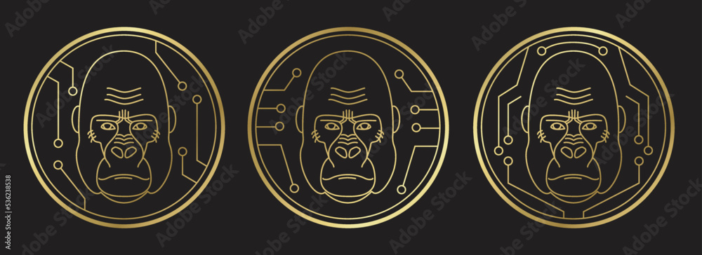 Monkey coin. Mining, alternative currency, Nft. Three variants of the ...