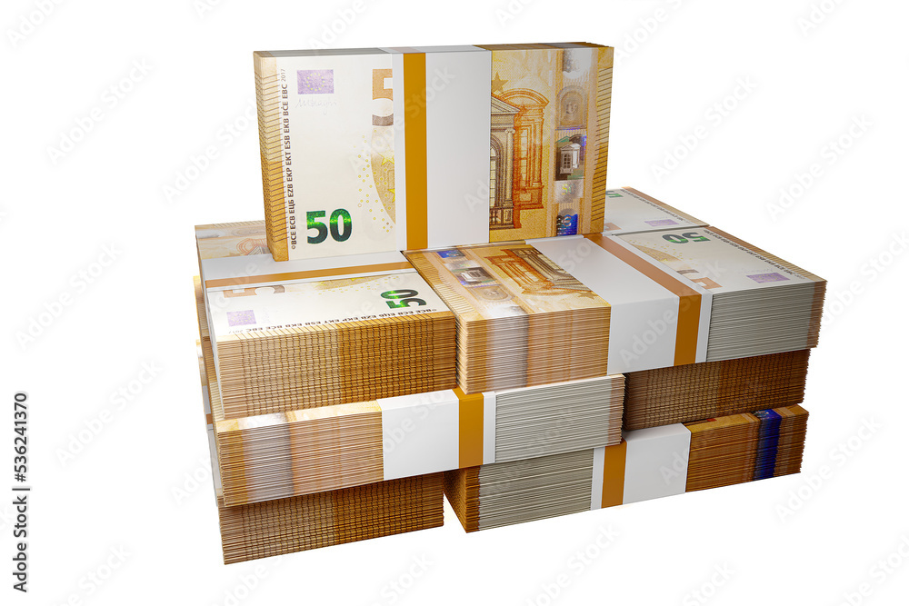 stack of bundles of 50 euro notes background piles of 50 euros ...