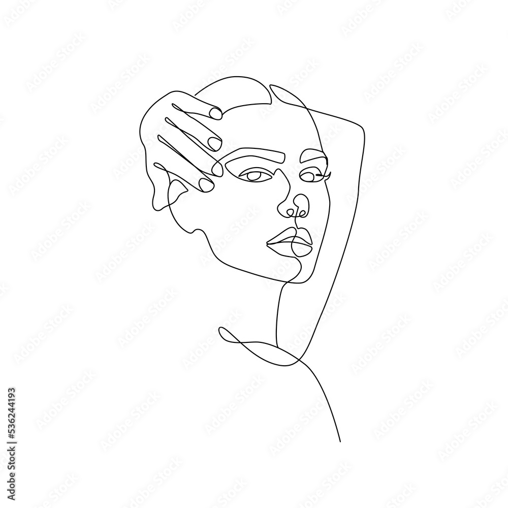 Woman Abstract Face One Line Drawing Female Portrait Minimalist Style