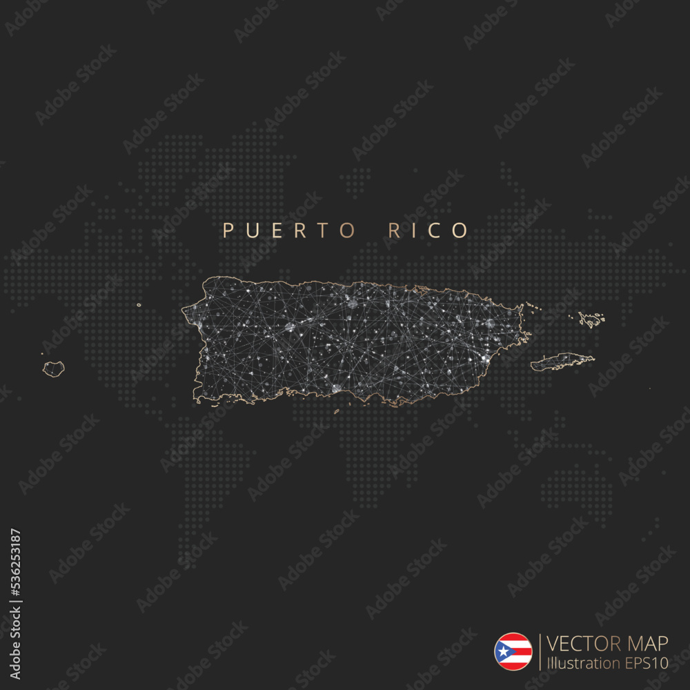 Puerto Rico map abstract geometric mesh polygonal light concept with ...