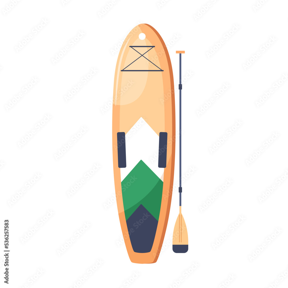 SUP water board with paddle. Standup paddleboarding, summer beach sport ...