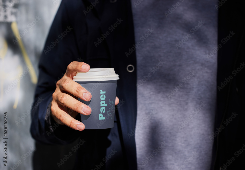 Man Holding a Paper Cup Mockup With Custom Colors Stock Template ...