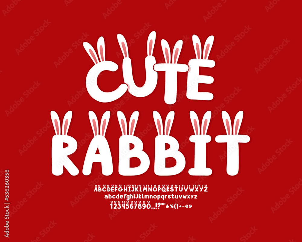 Cute white rabbit font on red background for horoscope zodiac decor and ...