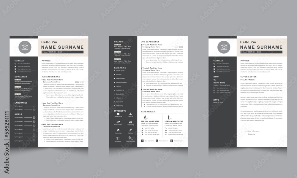 Resume Layout with Black Sidebar cv design with vector Stock Vector ...
