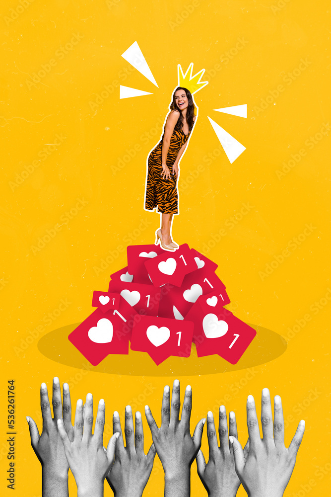 Vertical collage picture of gorgeous girl stand stack like ...