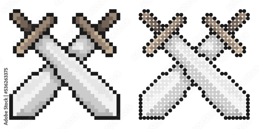 Pixel icon. Pair of crossed knight swords. Tournament, beginning of ...