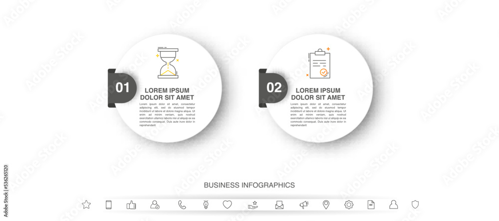 Vector presentation business template with 2 circles or steps. Simple ...