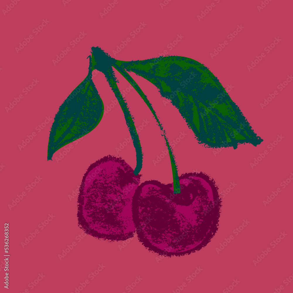 Cherry symbol. Hand drawn fruit drawing. Cherry yogurt icon of merry ...
