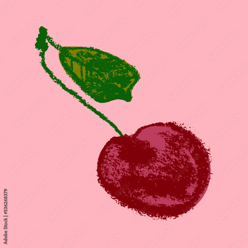 Cherry symbol. Hand drawn fruit drawing. Cherry yogurt icon of merry ...