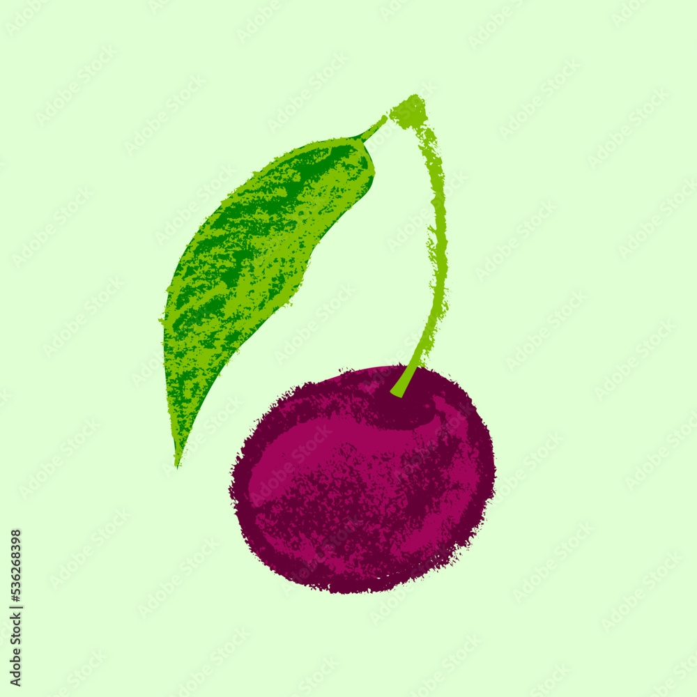 Cherry symbol. Hand drawn fruit drawing. Cherry yogurt icon of merry ...