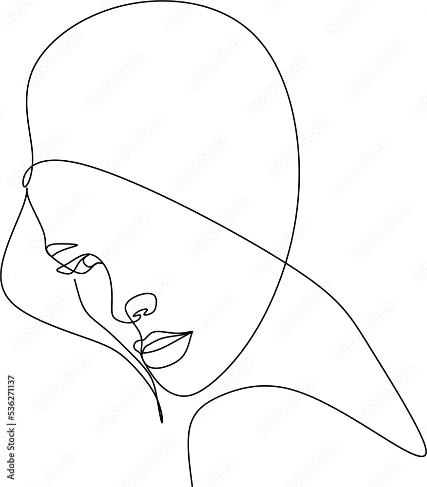 Abstract Woman Face Line Art Drawing Female Face Silhouette One Line