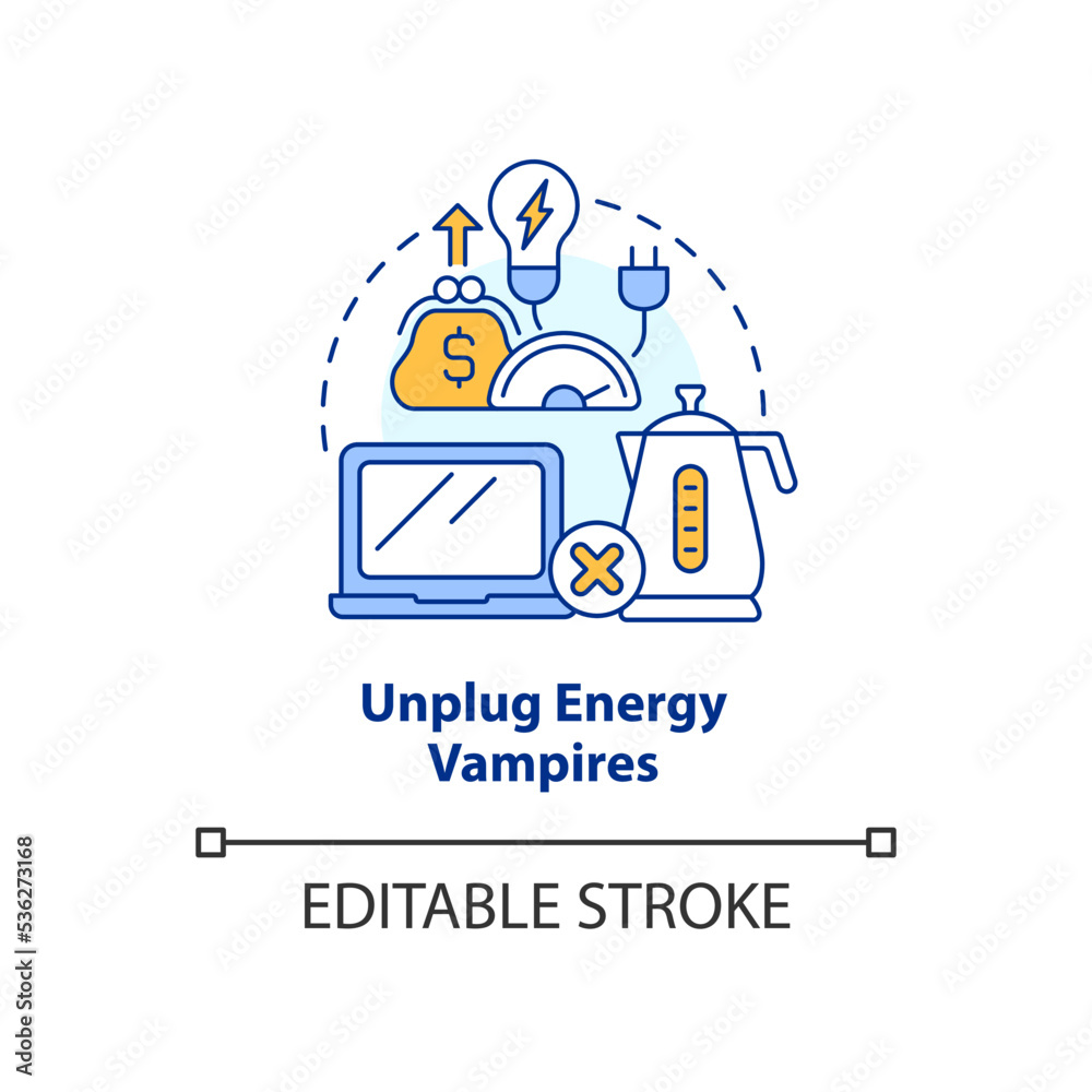 Unplug energy vampires concept icon. Saving electricity. Reduce power ...