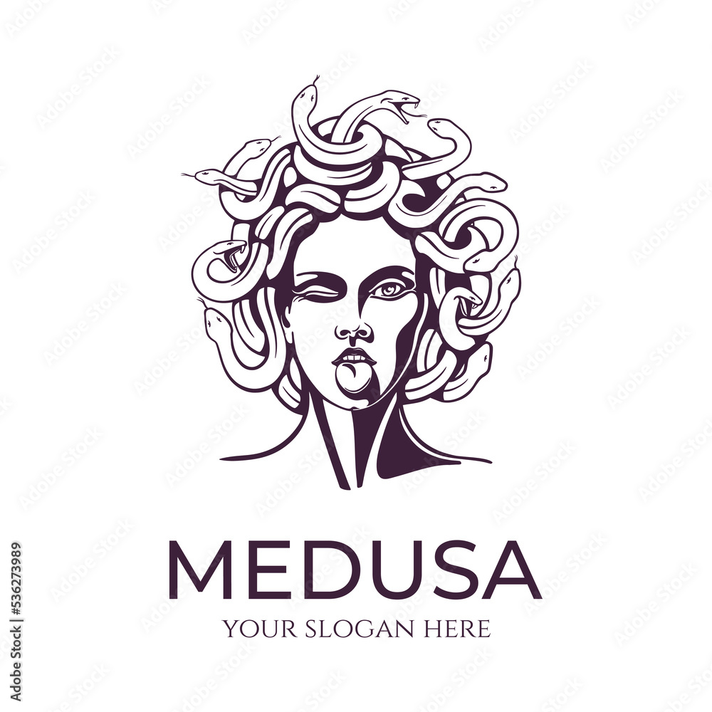 Medusa gorgon logo. Head of a woman with snakes. Protective amulet ...