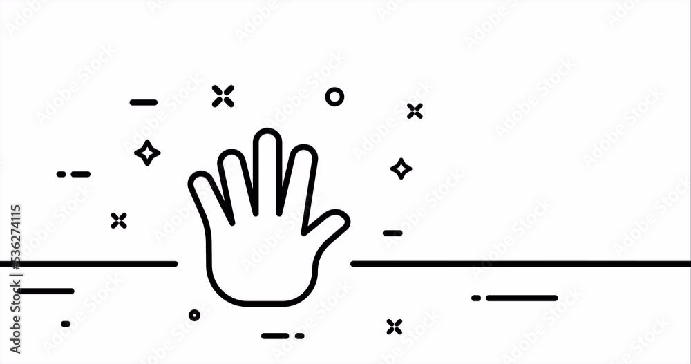 Waving ghand gestures. Two palms, index finger, fist, thumb up, book ...