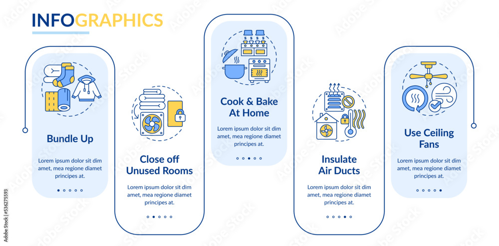 Reduce heating bill costs rectangle infographic template. Save energy ...