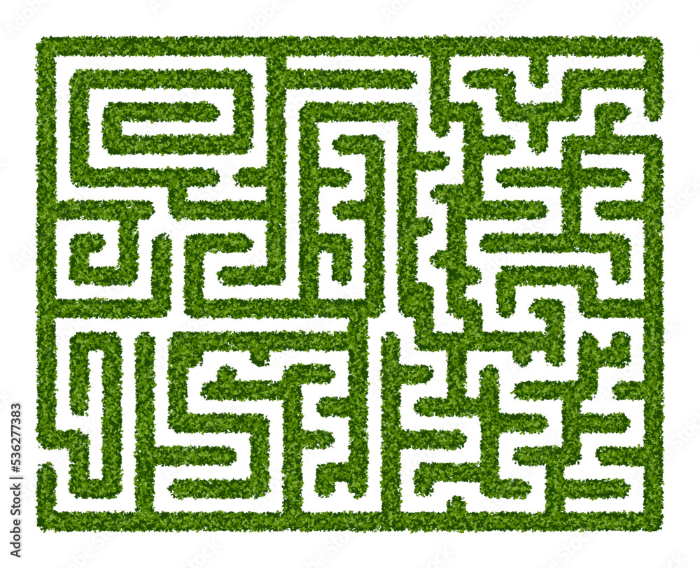 Abstract maze of green hedge on white background. Labyrinth garden ...