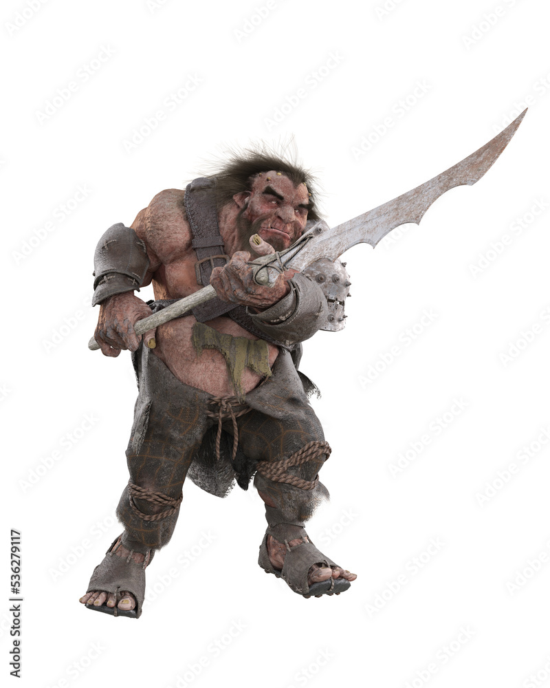 Fantasy Norse giant holding a glaive weapon. 3D rendering isolated ...