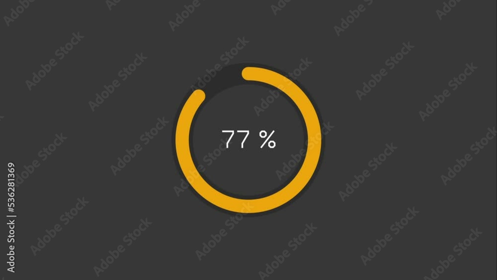 Loading process in a circle. Bright yellow loading bar from 0 to 100 ...