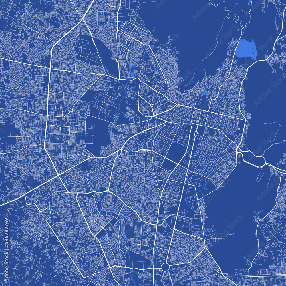 Detailed map poster of Jaipur city, linear print map. Blue skyline ...
