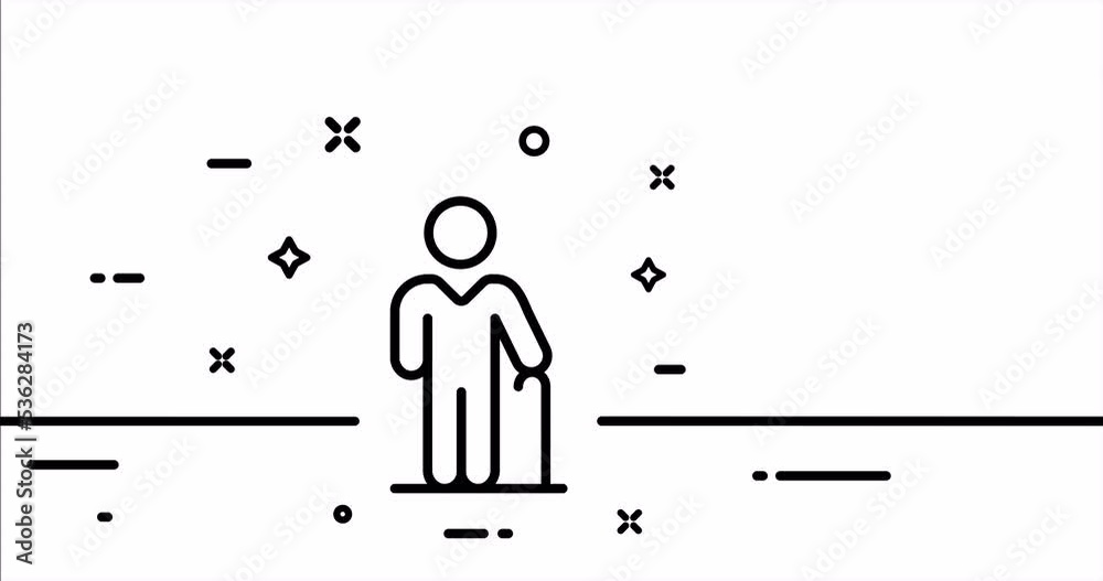 Blind person crossing the road. Nordic walking, white stripes ...