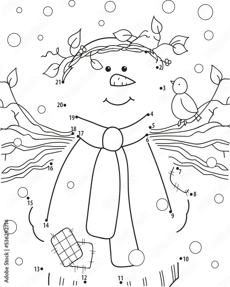 Connect the dots. Snowman. Coloring page outline of the cartoon numbers ...