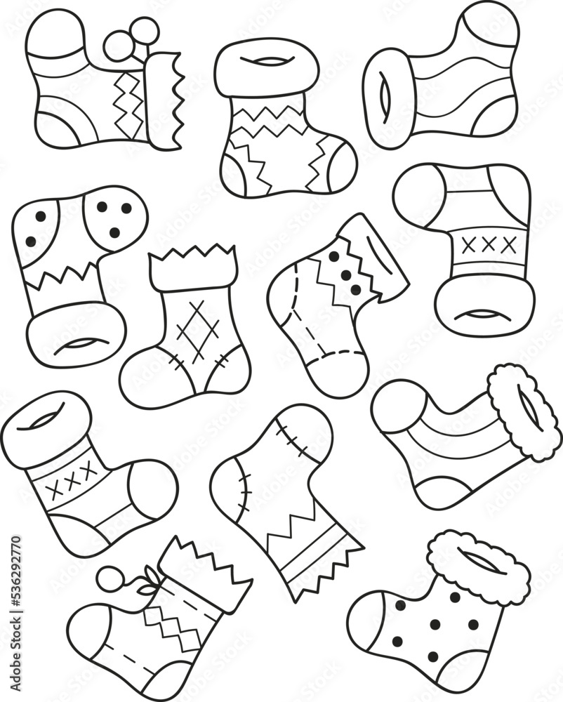 Coloring page outline of cartoon set of socks. Colorful vector ...