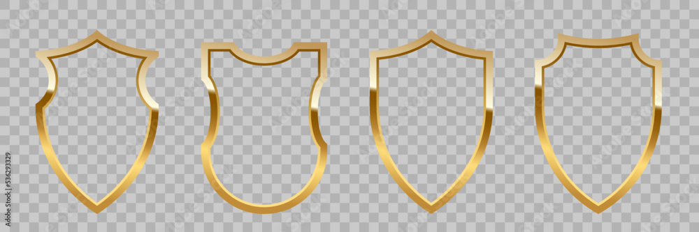 Gold shield frames set vector illustration. Realistic isolated golden ...